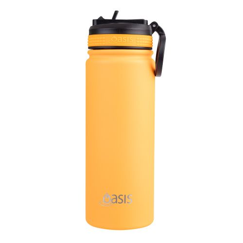 Oasis Insulated Water Bottle with Straw Cap Neon Orange 550ml | Shop Naturally